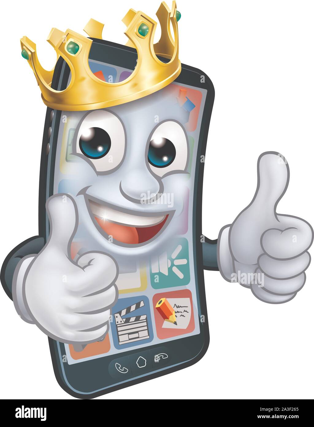 Mobile Phone King Crown Thumbs Up Cartoon Mascot Stock Vector Image ...