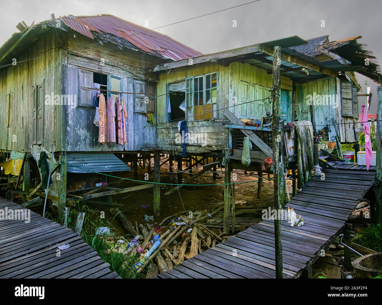 Weathered house on the waterfront, Sibu Malaysia (Borneo Stock Photo ...
