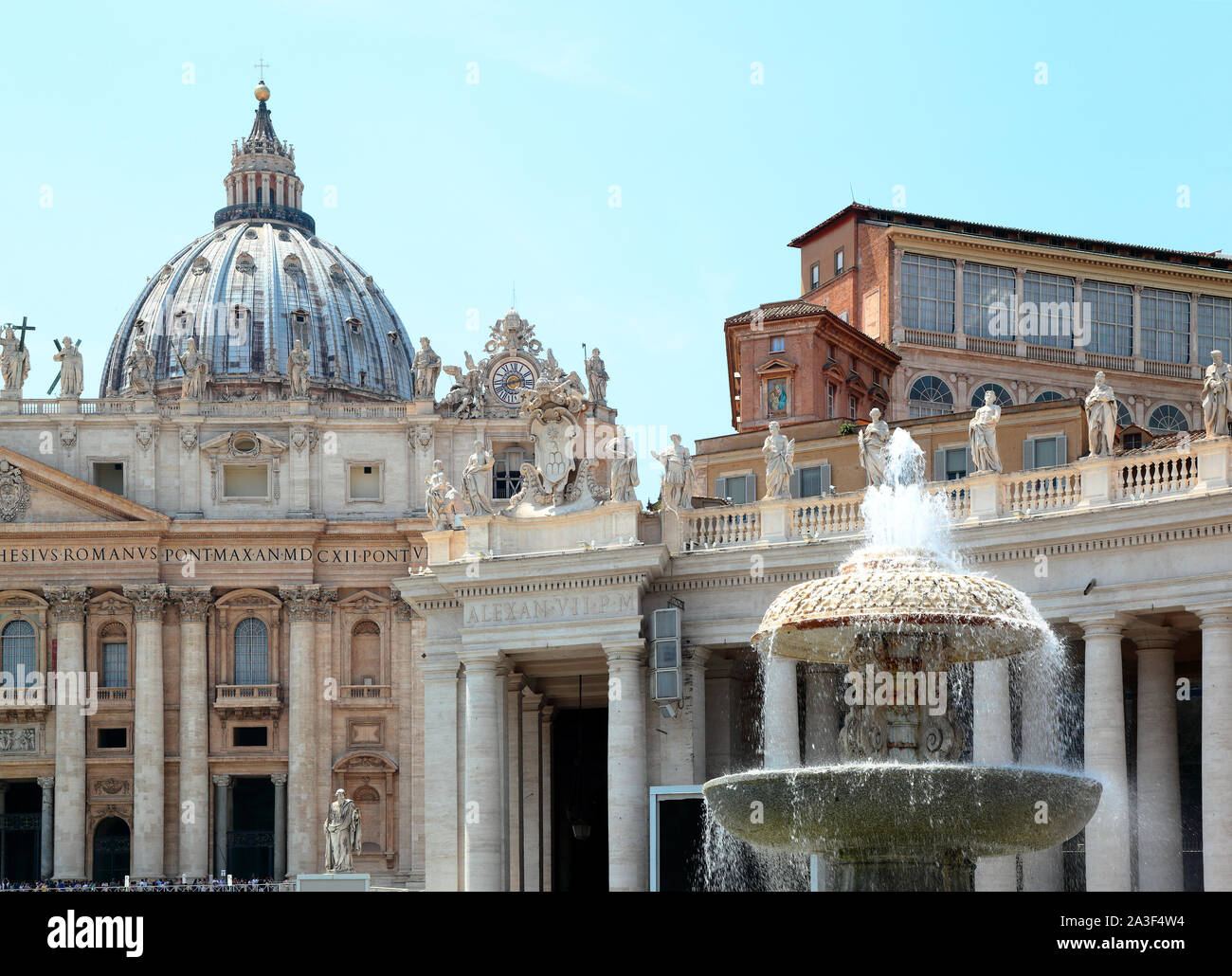St Peters Square- Vatican city , with the basilica, fountain, and ...