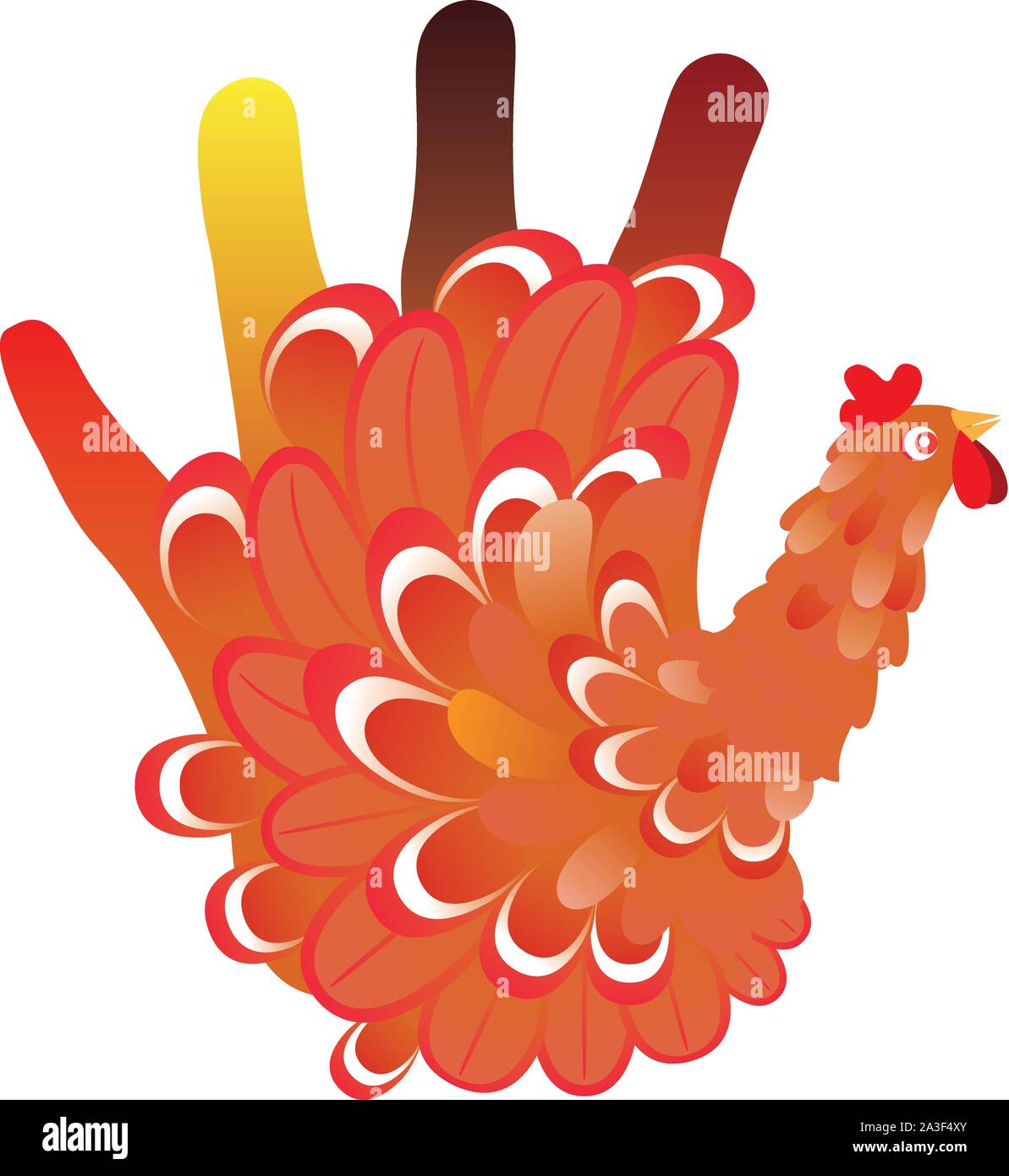 Stylized design of cute hand print chicken, rooster or hen Stock Vector ...