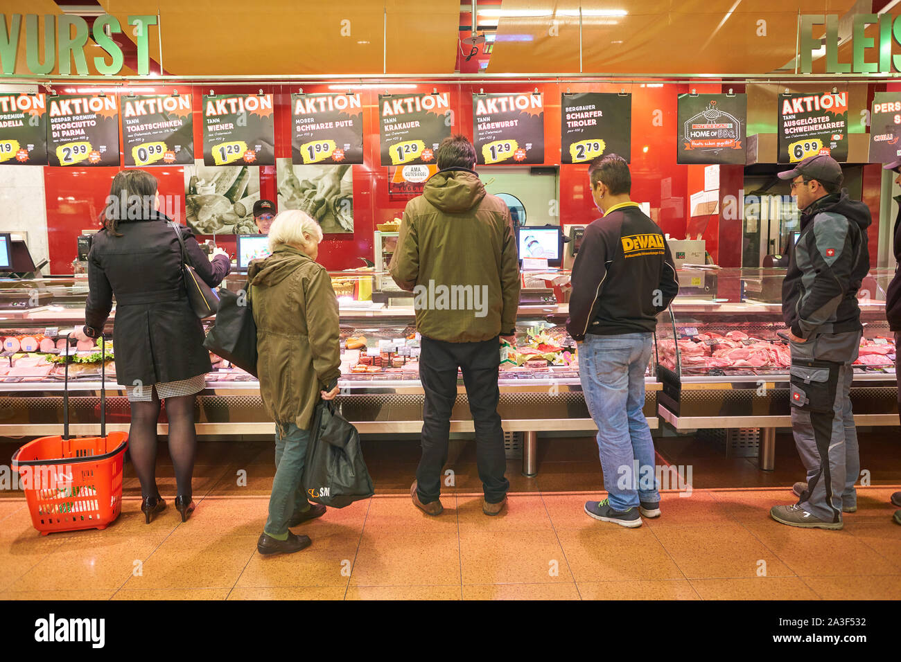 VIENNA, AUSTRIA - CIRCA MAY, 2019: interior shot of InterSPAR store in ...