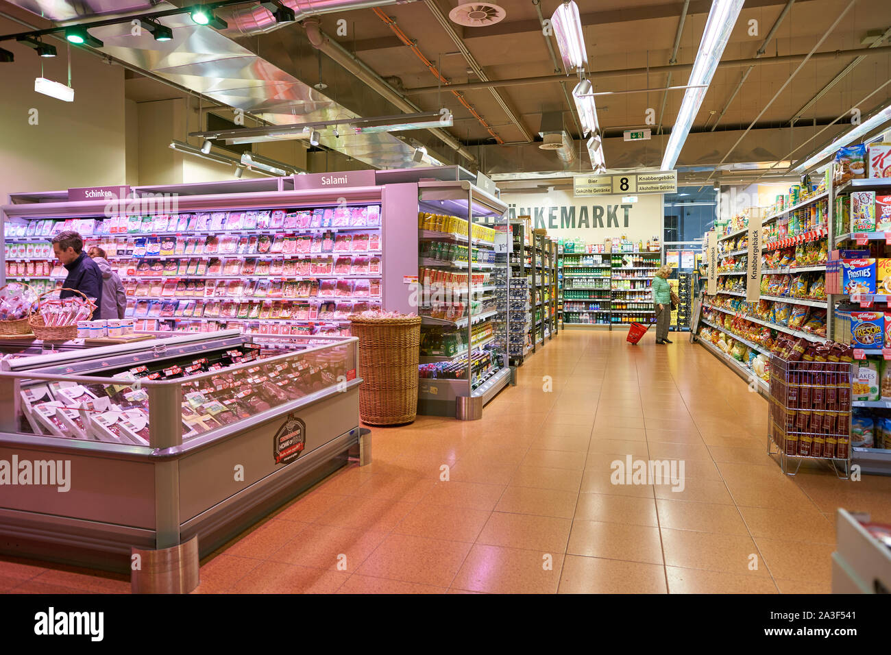 VIENNA, AUSTRIA - CIRCA MAY, 2019: interior shot of InterSPAR store in ...
