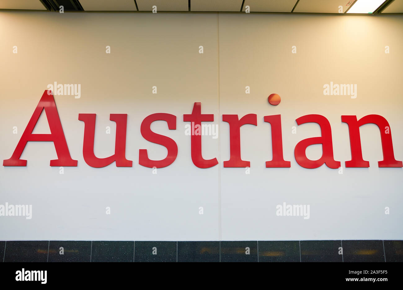 VIENNA, AUSTRIA - CIRCA MAY, 2019: close up shot of Austrian Airlines ...