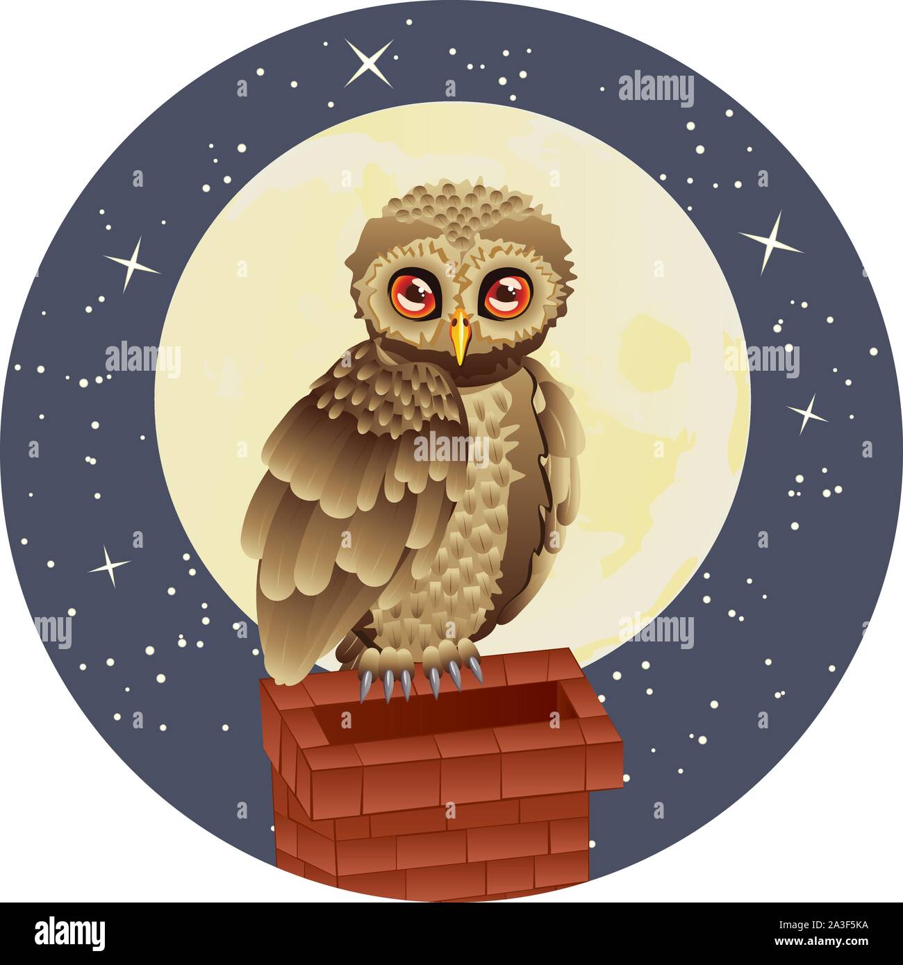 Cute brown owl and big yellow moon with stars Stock Vector Image & Art ...