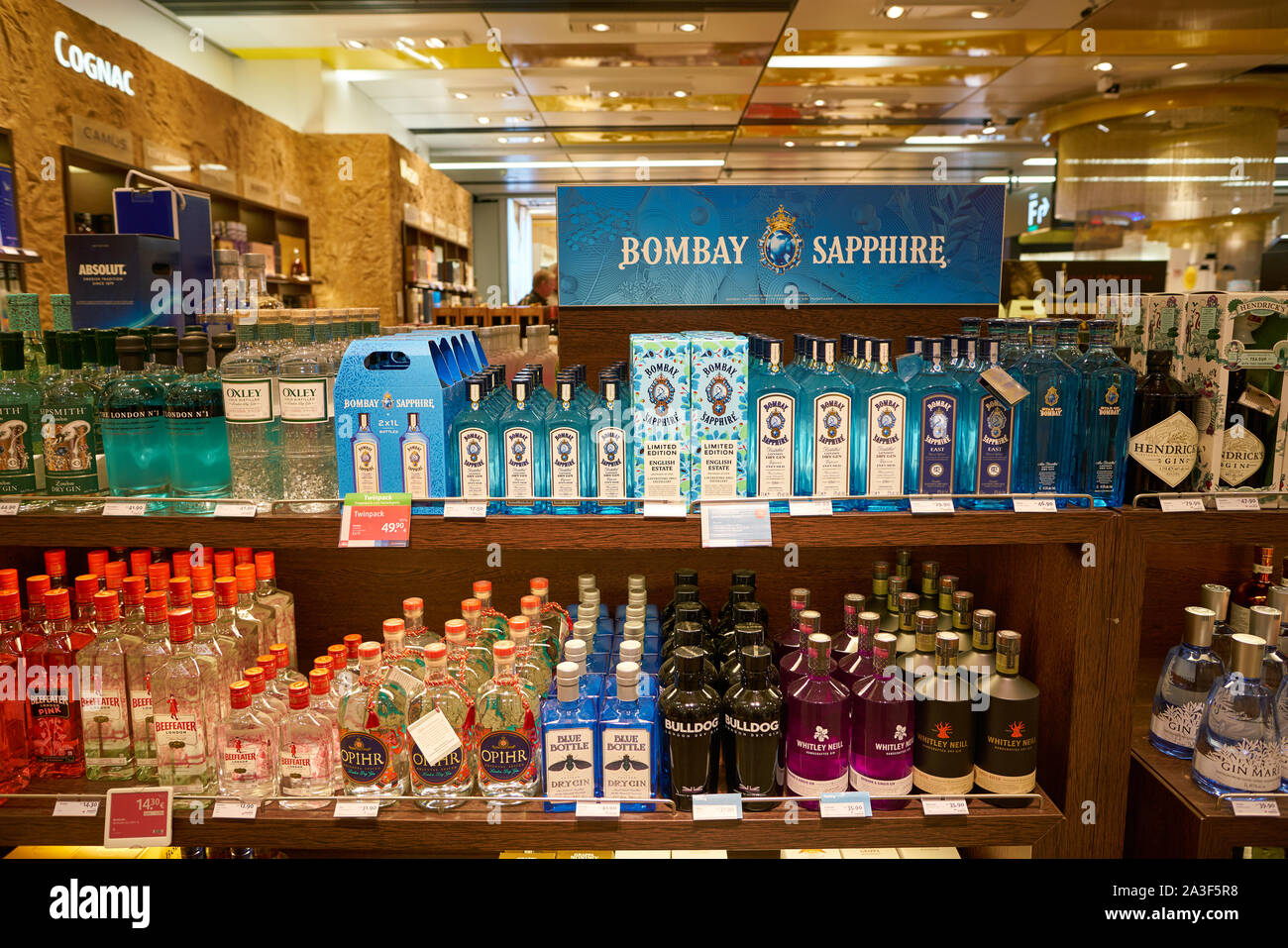 VIENNA, AUSTRIA - CIRCA MAY, 2019: a broad range of alcoholic drinks on ...