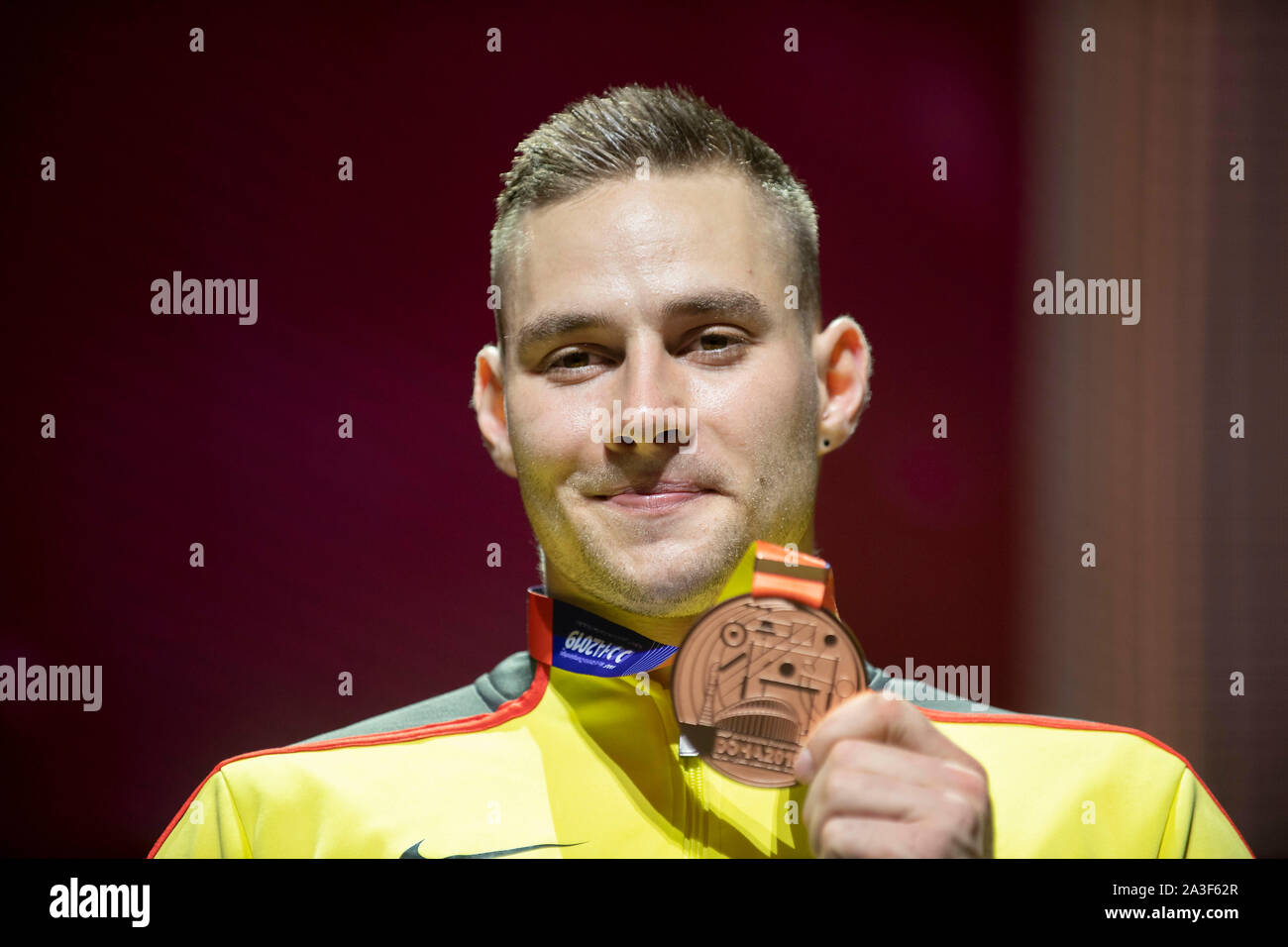 Johannes VETTER (Germany / 3rd place) shows his medal, bronze, bronze ...