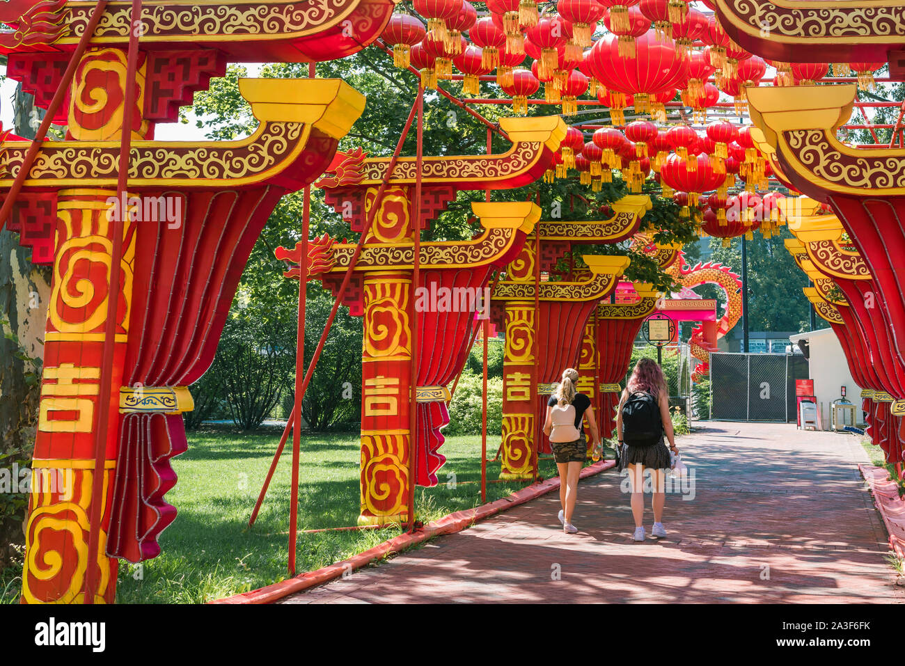Franklin Square Philadelphia, view of colorful Chinese arches inside ...