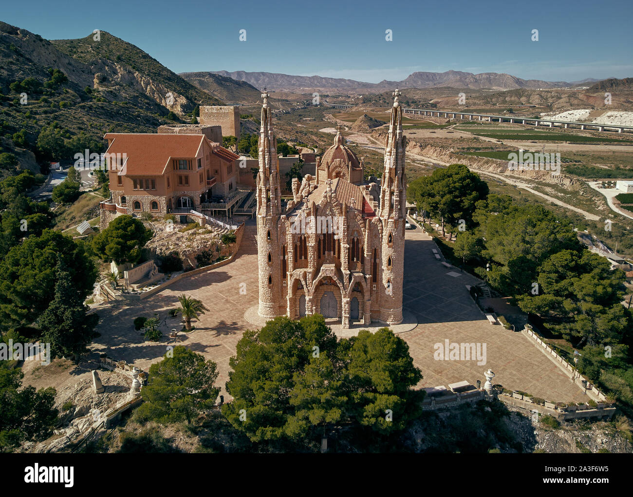 Aerial drone point of view Sanctuary of Santa Maria Magdalena monastery ...
