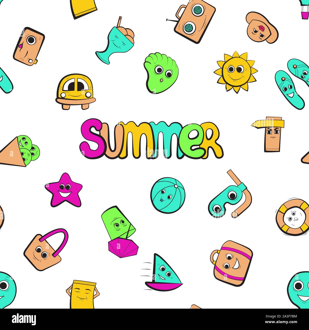 Summer cartoon character. Seamless pattern background. Summertime ...