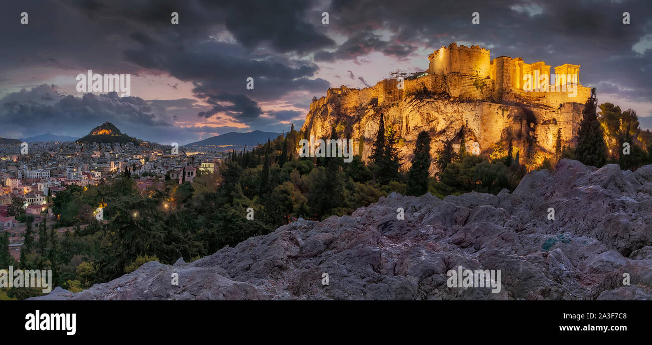 Sunrise at the Acropolis from Aeropagus Hill, Athens Stock Photo - Alamy