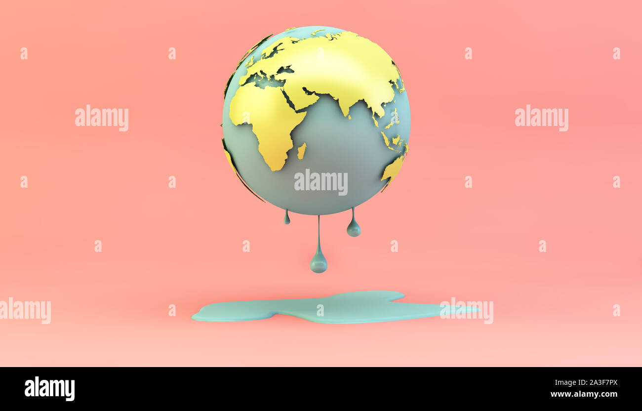 climate change concept: melting earth on pink background 3d rendering ...