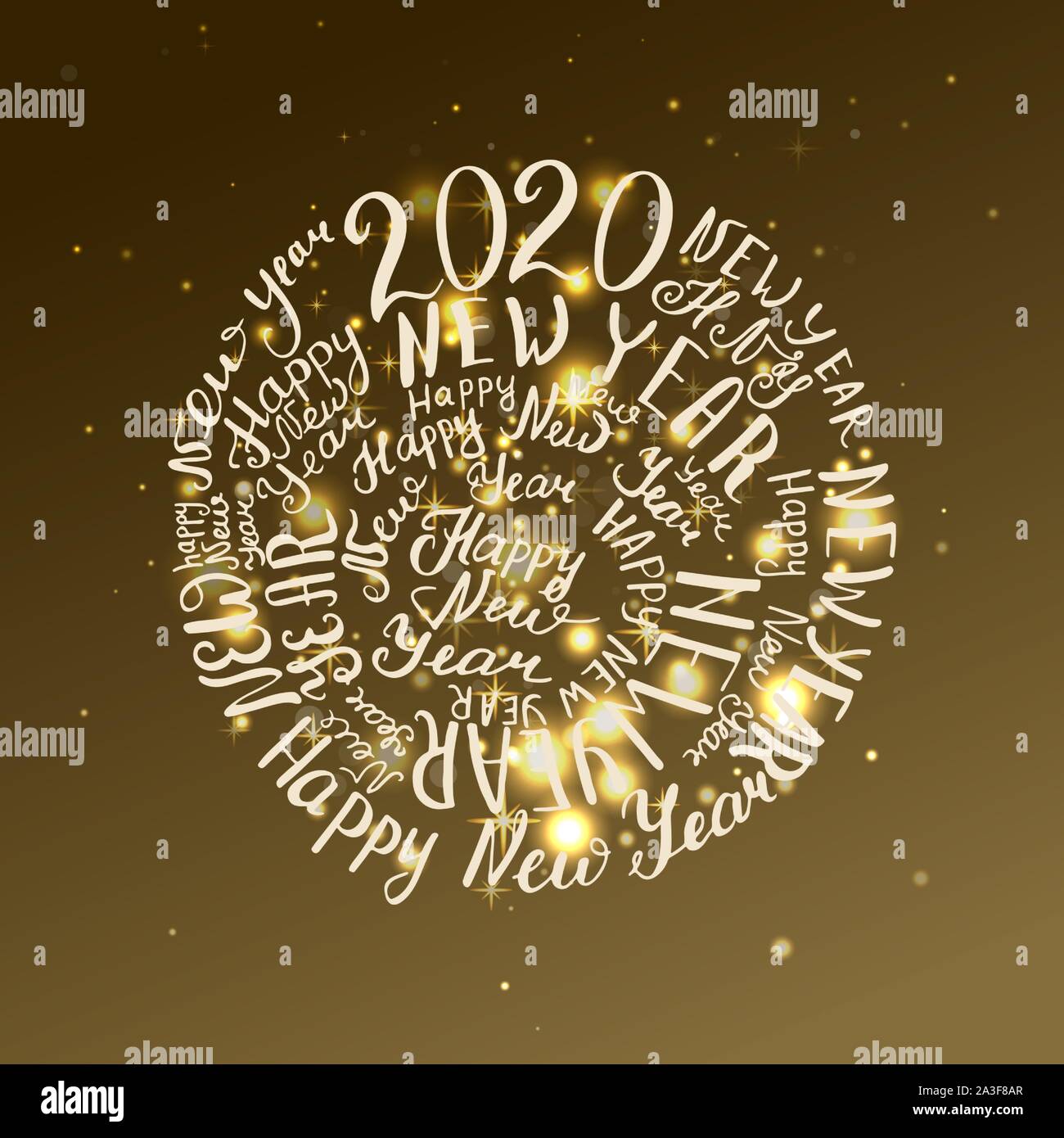 2020 New Year. Calligraphic words. Vector illustration Gold poster ...