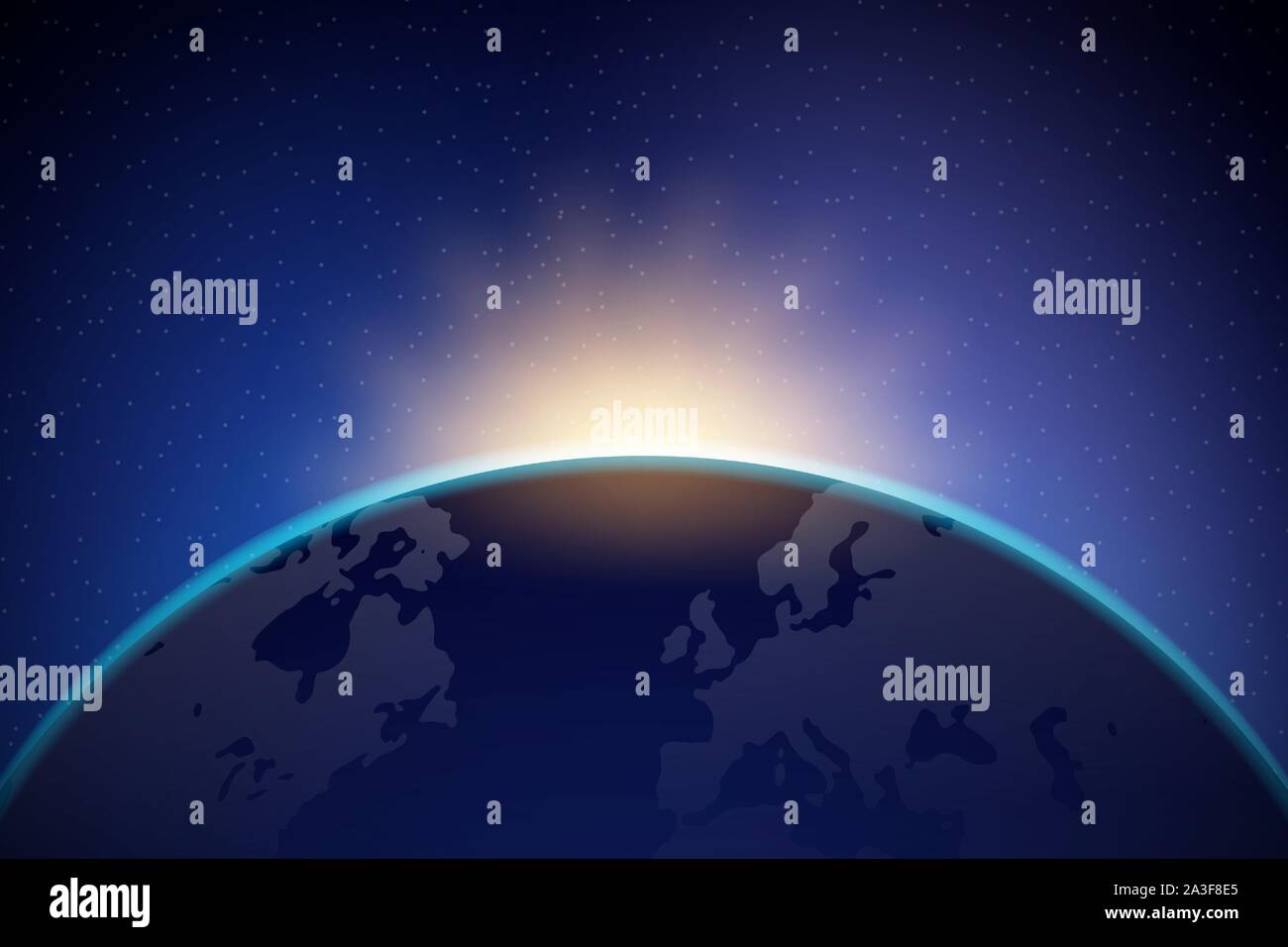 Dawn from space. Dawn from space. Rising sun behind the earth. Vector ...