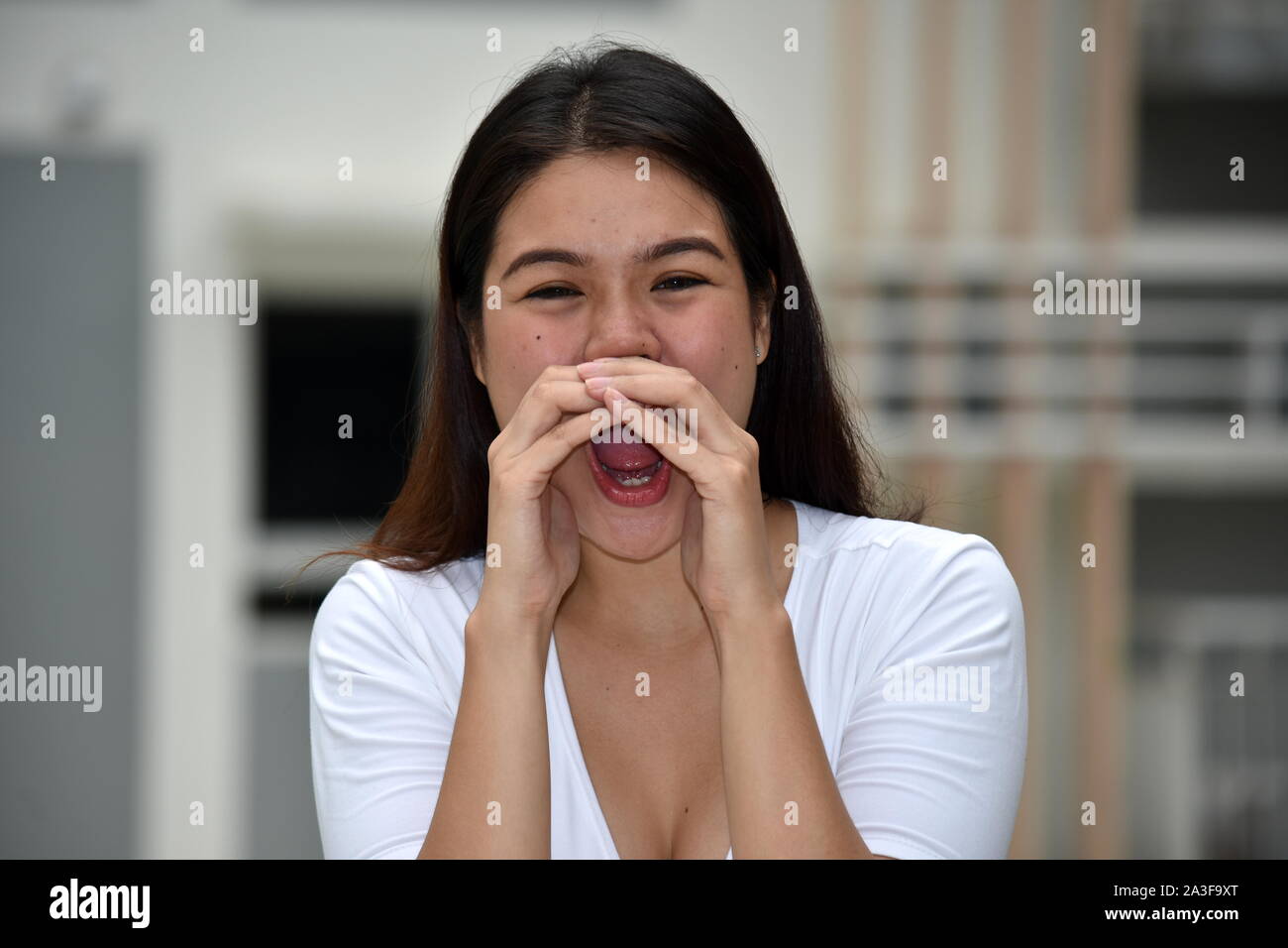 A Beautiful Female Yelling Stock Photo - Alamy