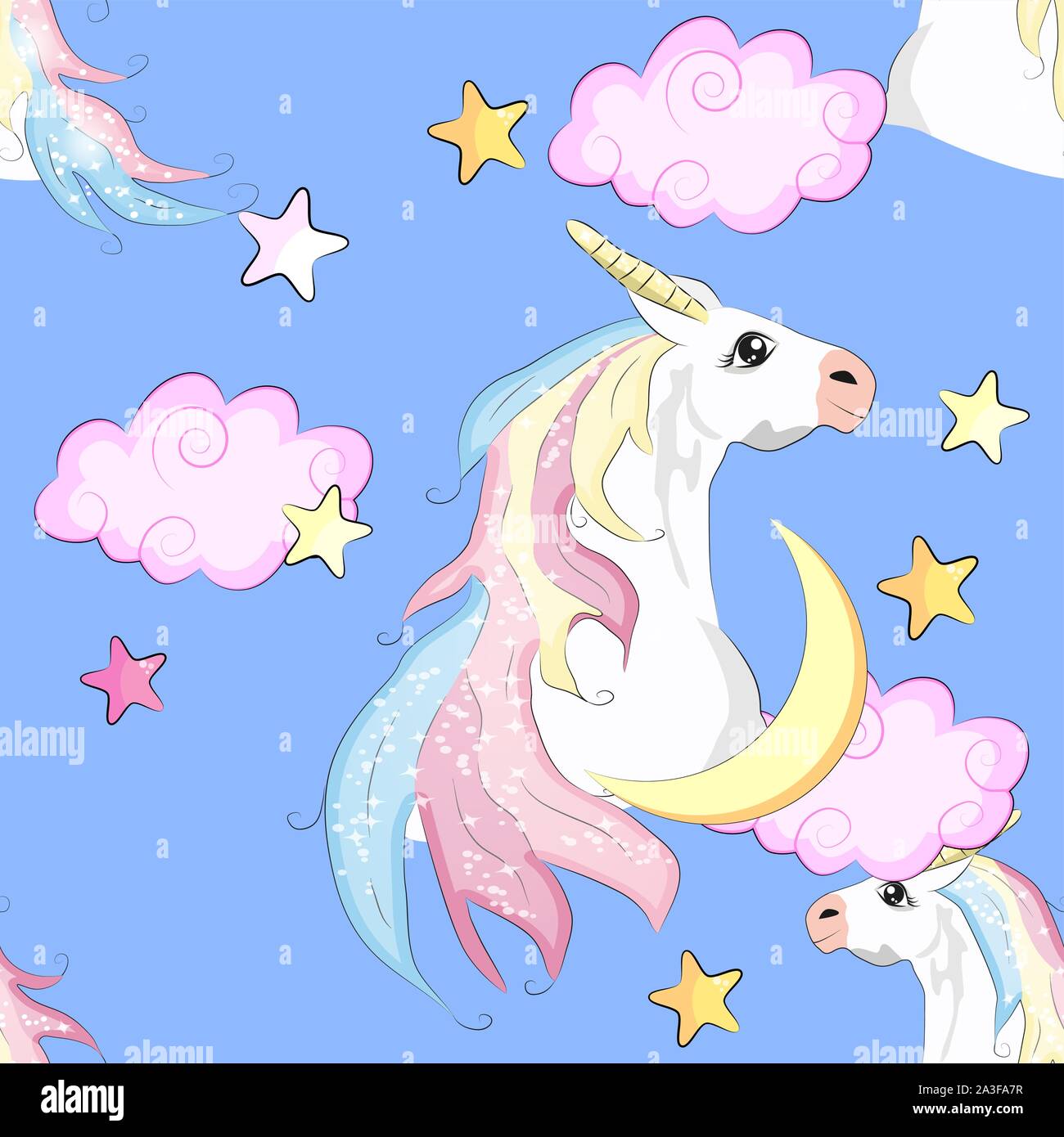 Unicorn, rainbow and magic wand pastel colors seamless pattern Stock ...