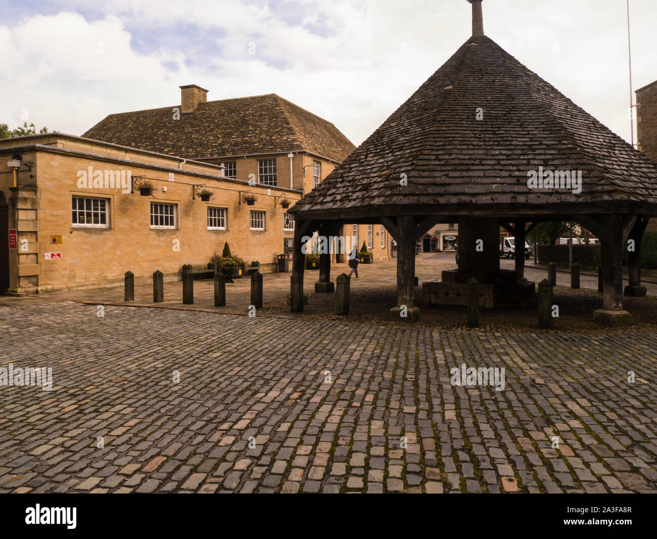 Buttercross and stocks in Chapel Close in centre of Oakham county town ...