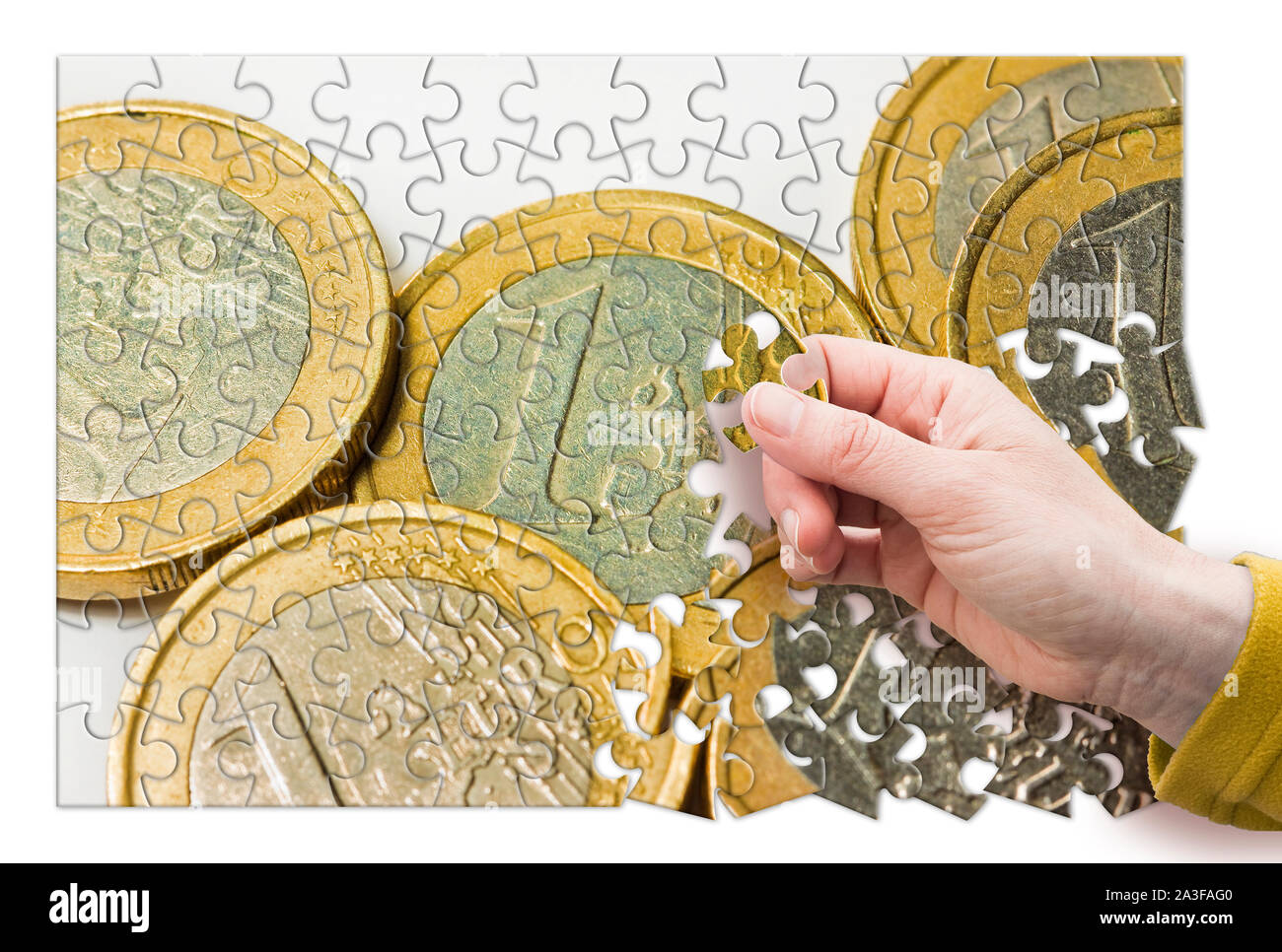 Italian euro coins group on white background - concept image in jigsaw ...
