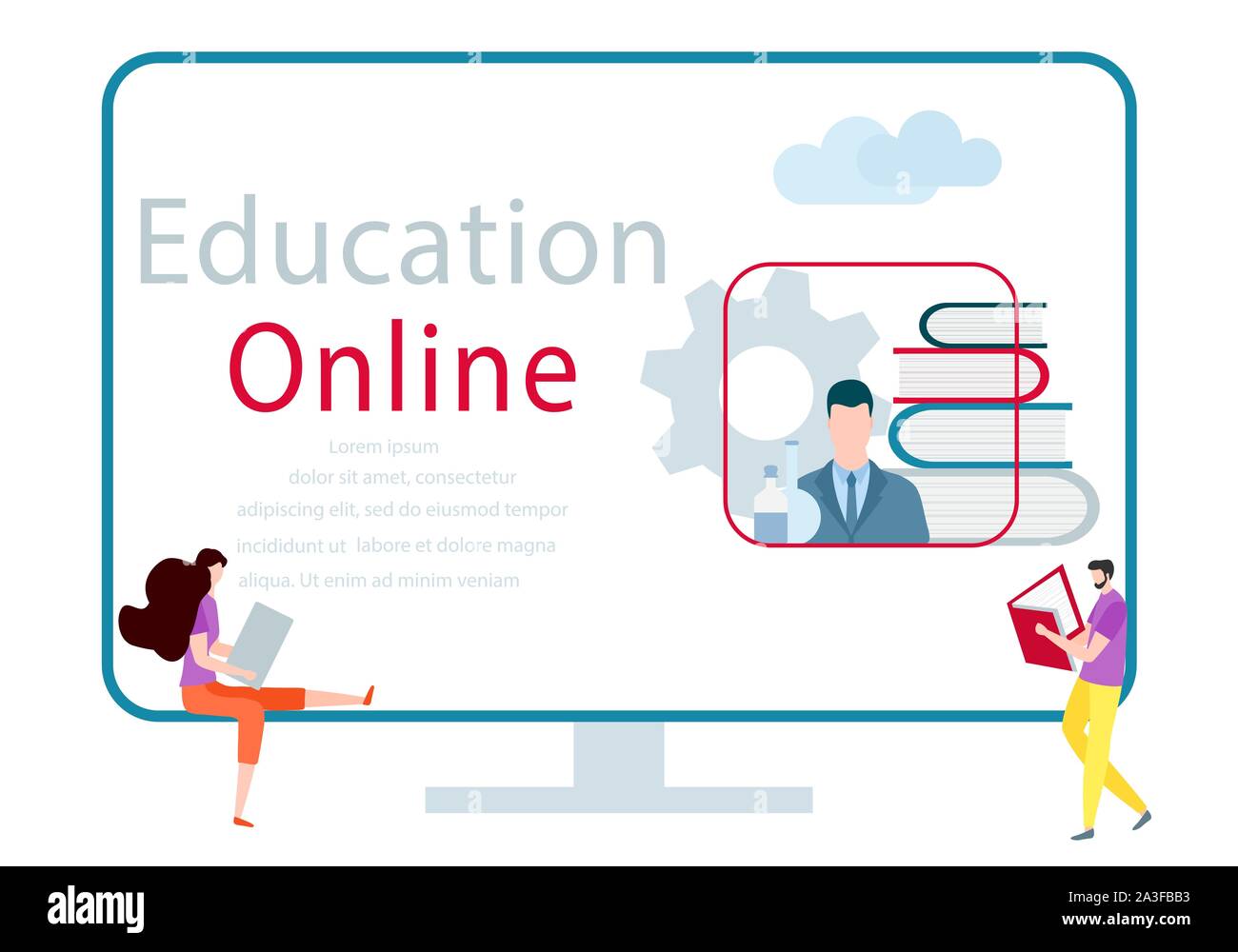 Vector illustration with learning people. Online education, online ...