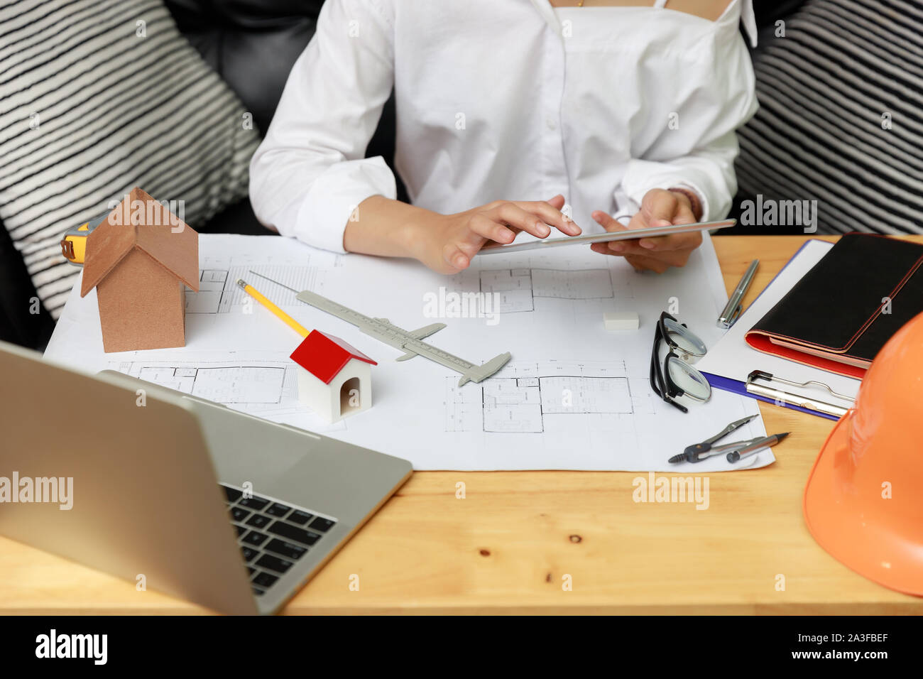 Engineer and Architect concept, Engineer Architects office team working ...