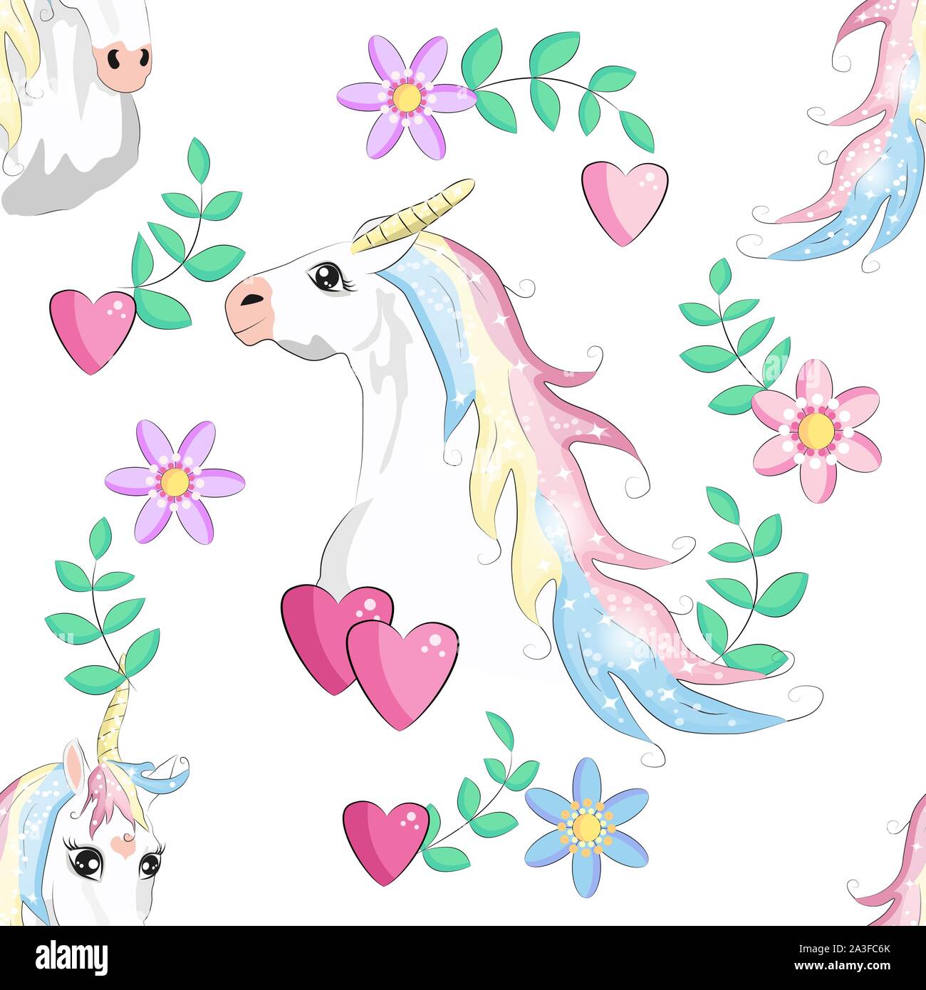 Unicorn, rainbow and magic wand pastel colors seamless pattern Stock ...
