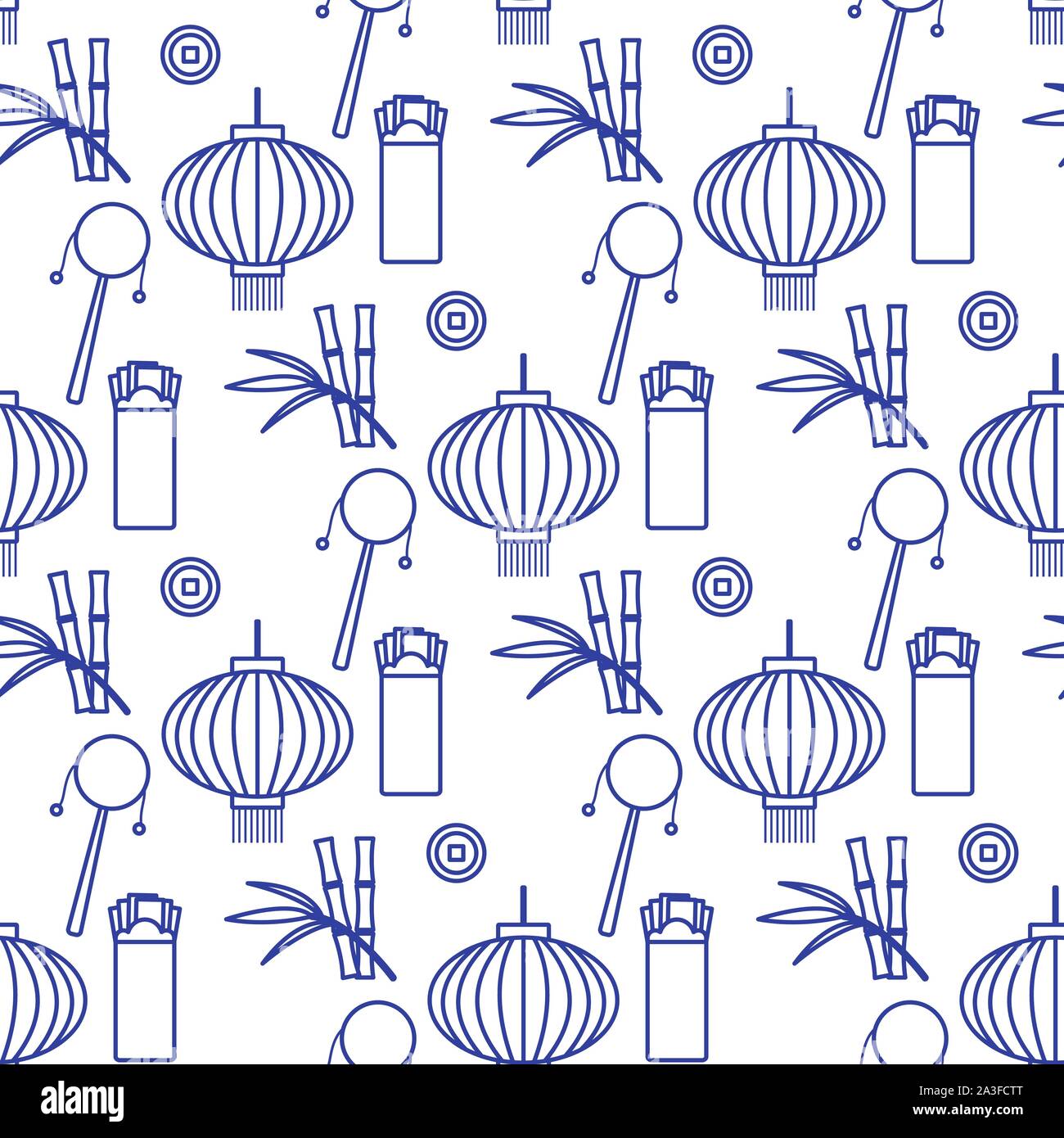 Vector seamless pattern with paper lantern, coin for luck, envelope ...