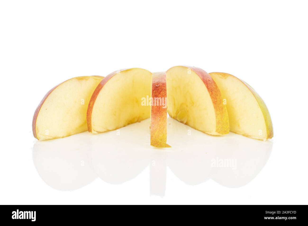 Group of five slices of red apple jonagold isolated on white background ...