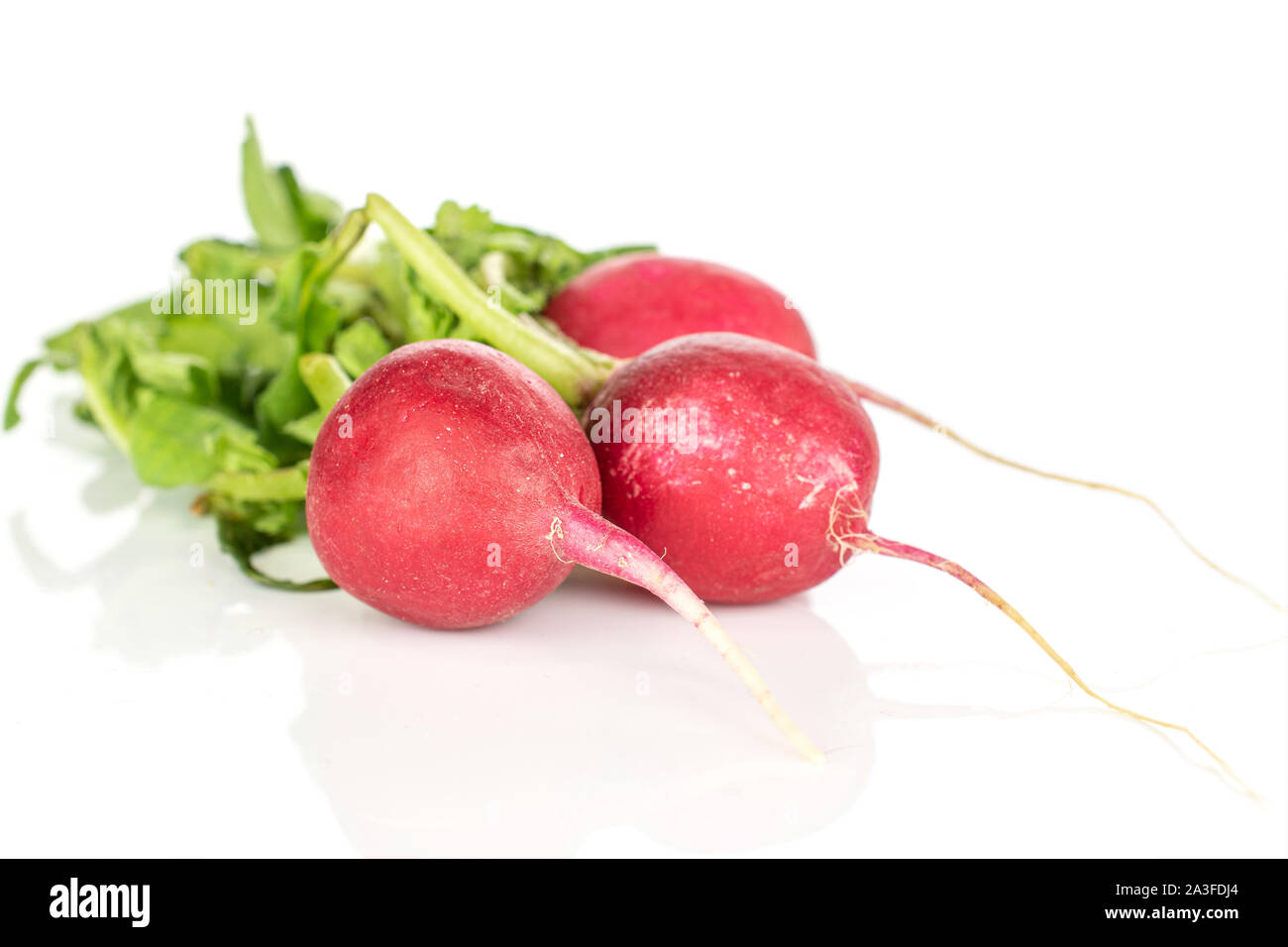 Group of three whole fresh red radish isolated on white background ...