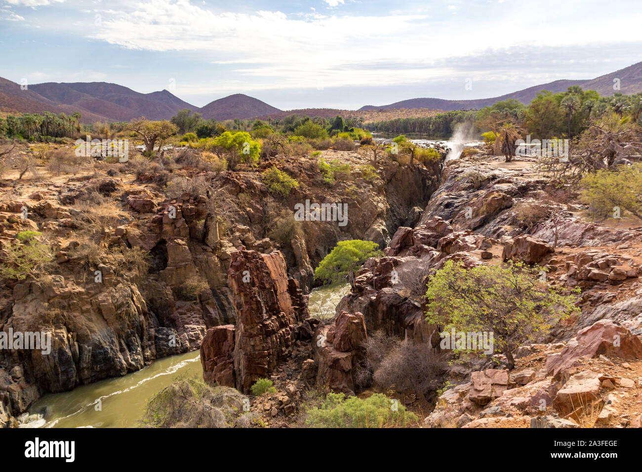 View to Epupa fall and canyon, Kaokoland, Namibia, Africa Stock Photo ...