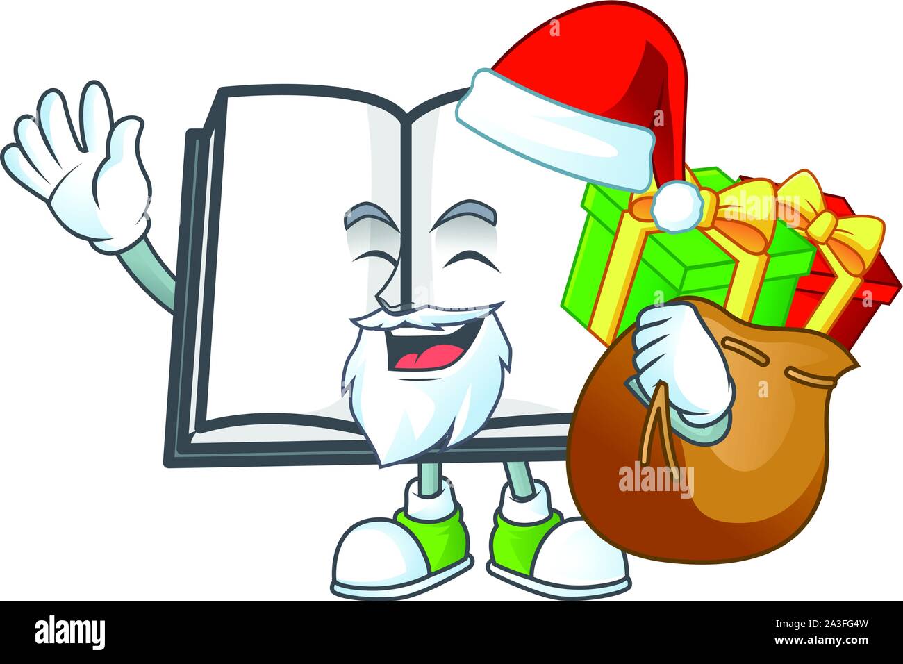 Santa with gift open book on a white background Stock Vector Image ...
