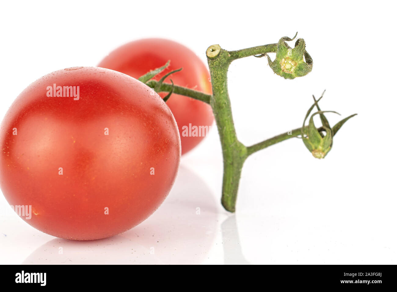 Group of two whole fresh red tomato cluster isolated on white ...