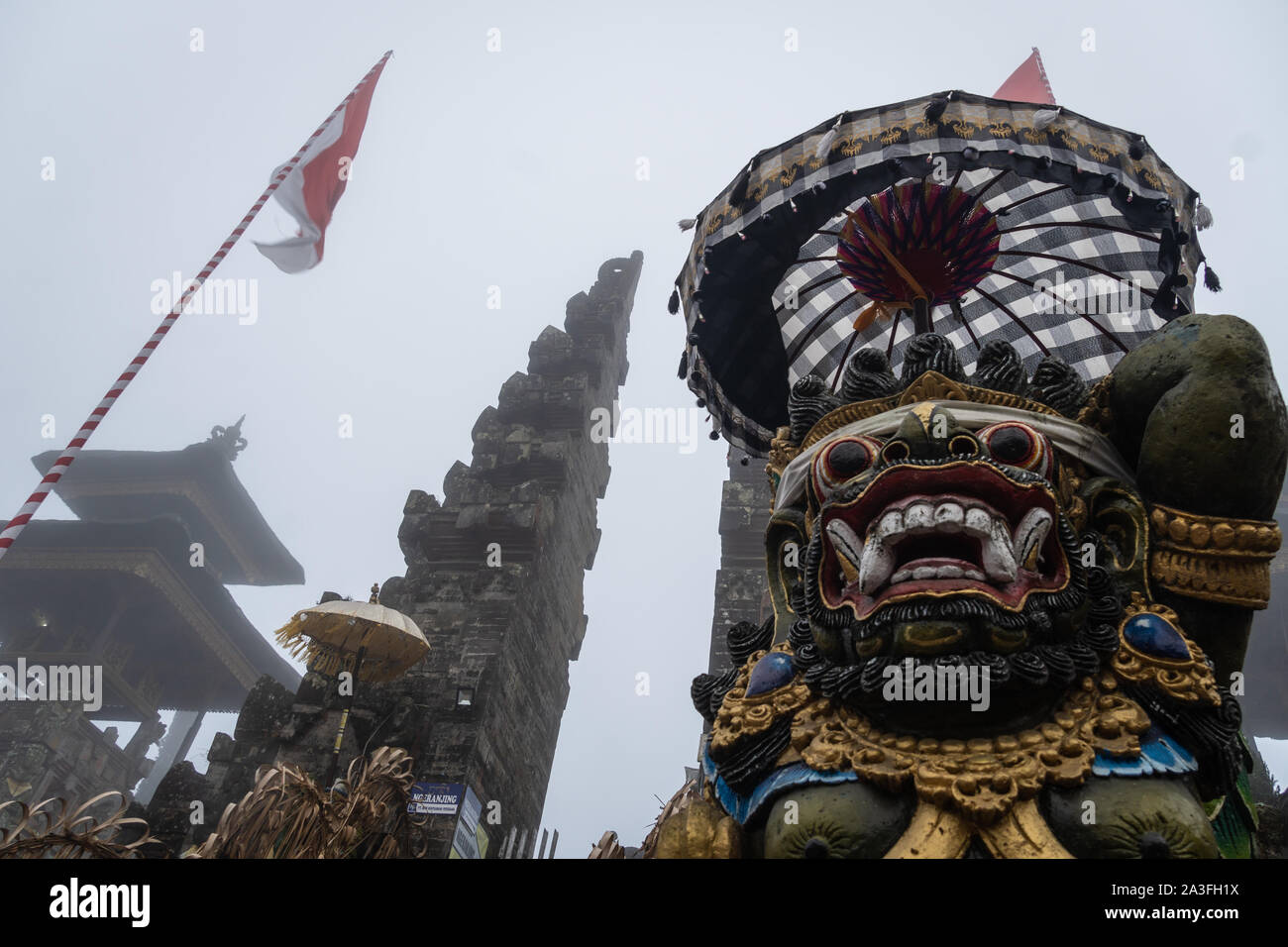 The Pura Ulun Danu Batur Balinese Hinduism temple on a foggy day in ...