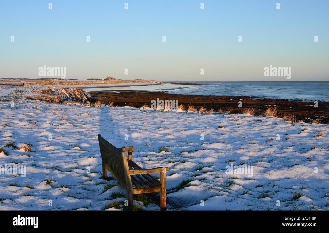 Seahouses beach in the snow, Northumberland Stock Photo - Alamy