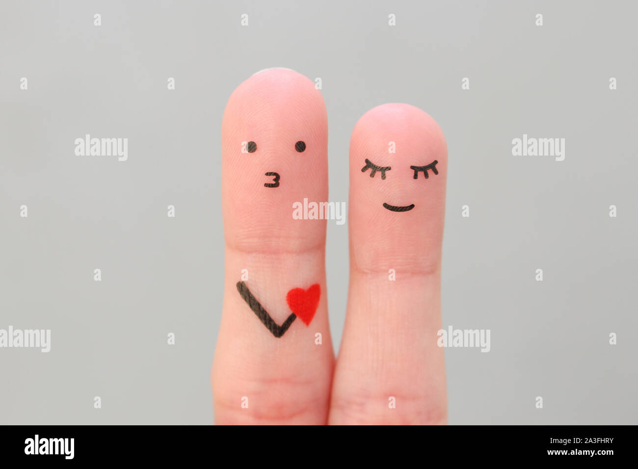 Fingers art of happy couple. Concept of man confessing his love to ...