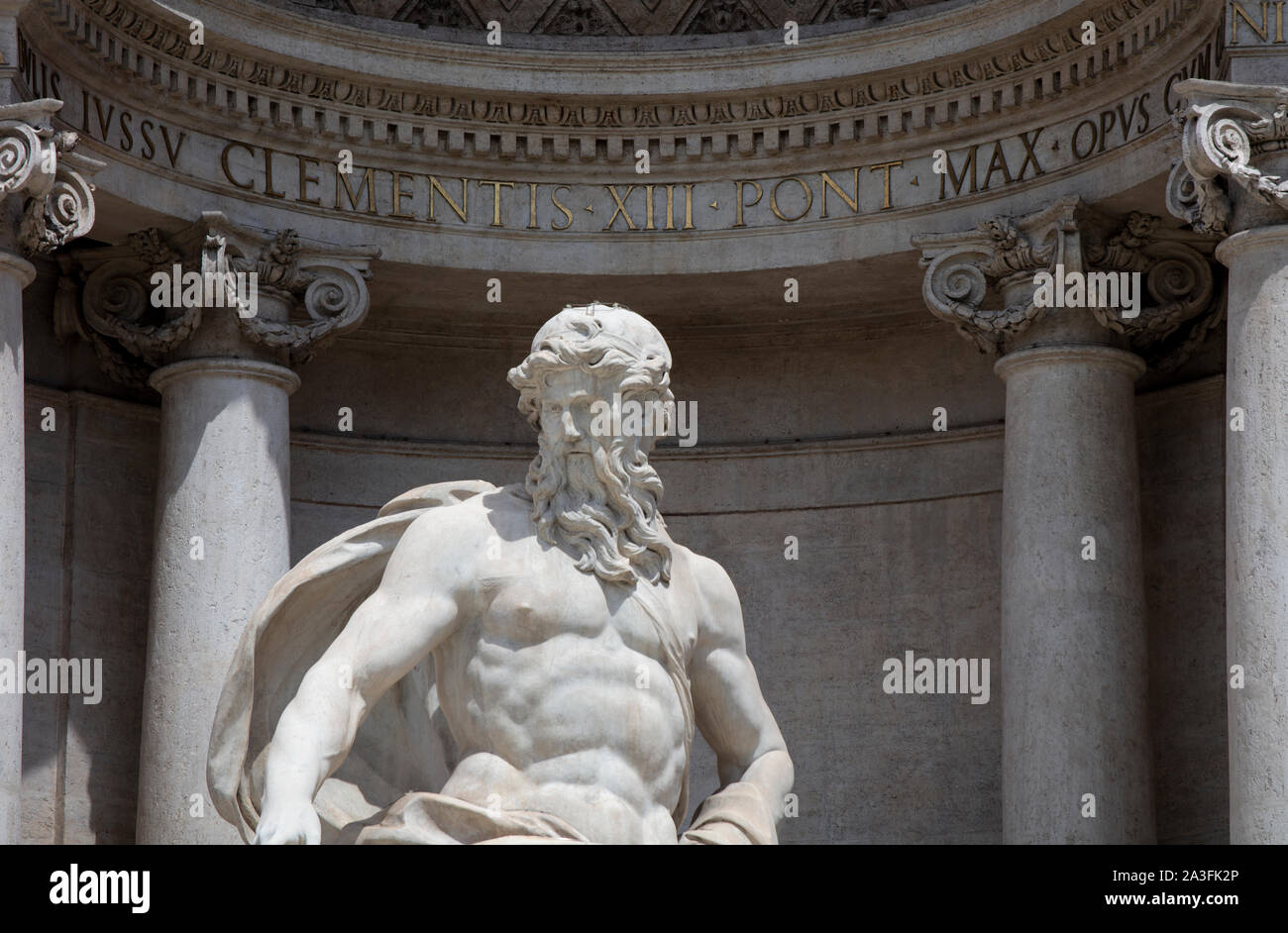 Oceanus on the Trevi Fountain a major tourist attraction in Rome. The ...