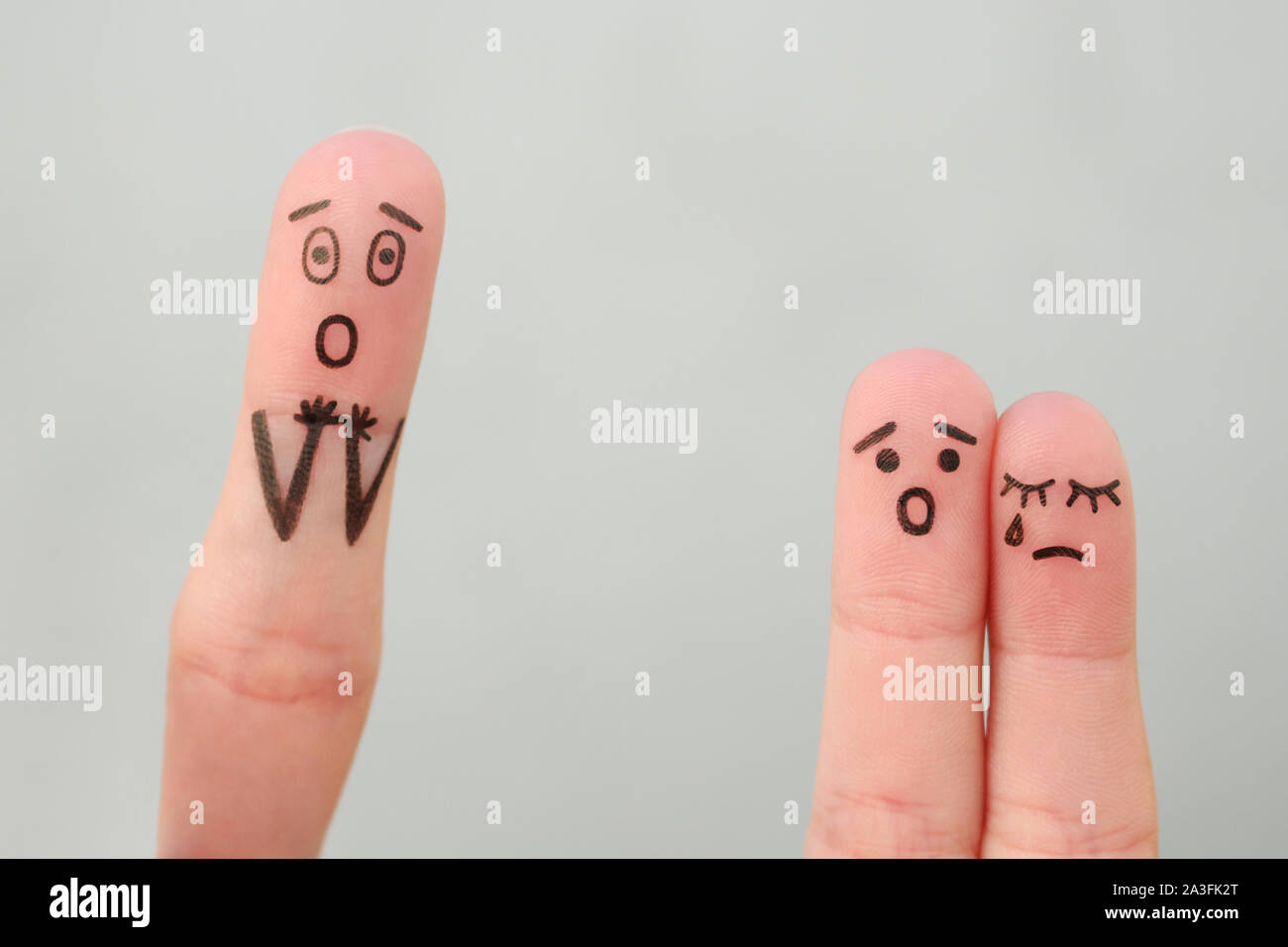 Fingers art of family during quarrel. Concept children remained with ...