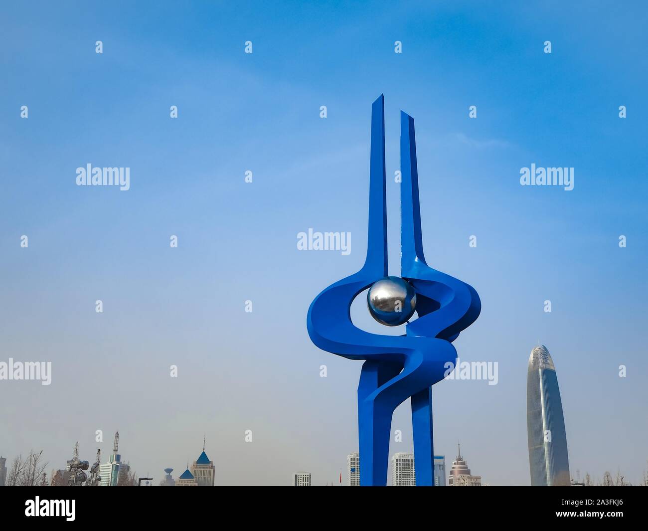 December 2018 - Jinan, China: The large spring sculpture on Quancheng ...