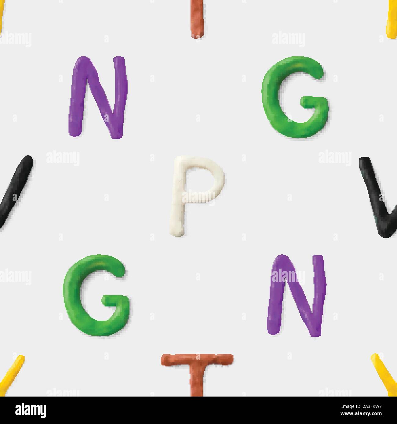 Seamless pattern with alphabet. Handmade modeling clay letters ...