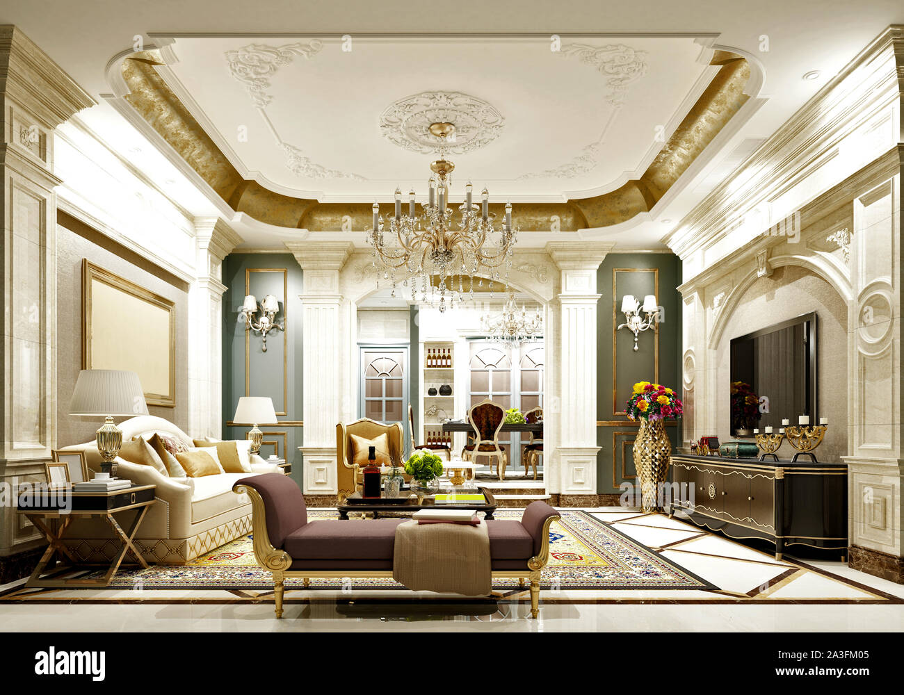 3d render of neo classic living room Stock Photo - Alamy