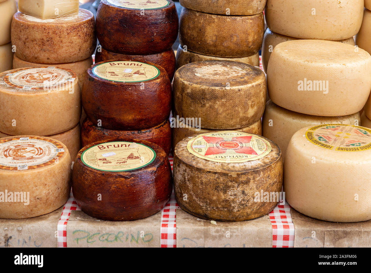 Detail of Local Traditional Sardinian Cheeses Displayed on a Weekly ...