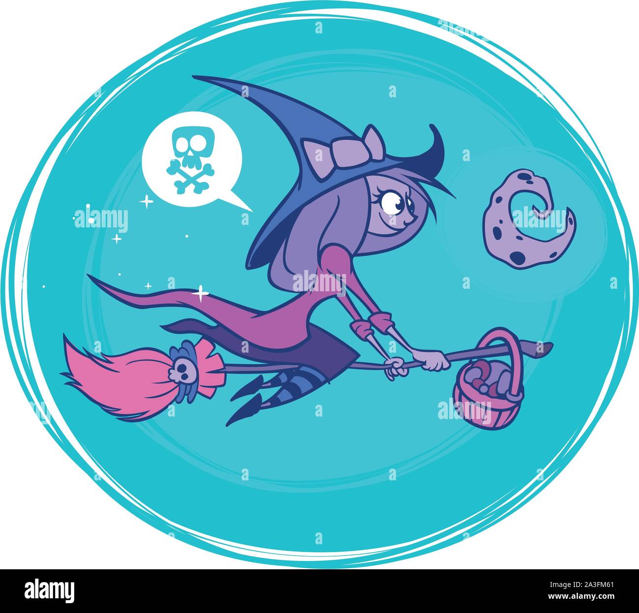 Witch flying on her broom isolated. Vector illustration for Halloween ...