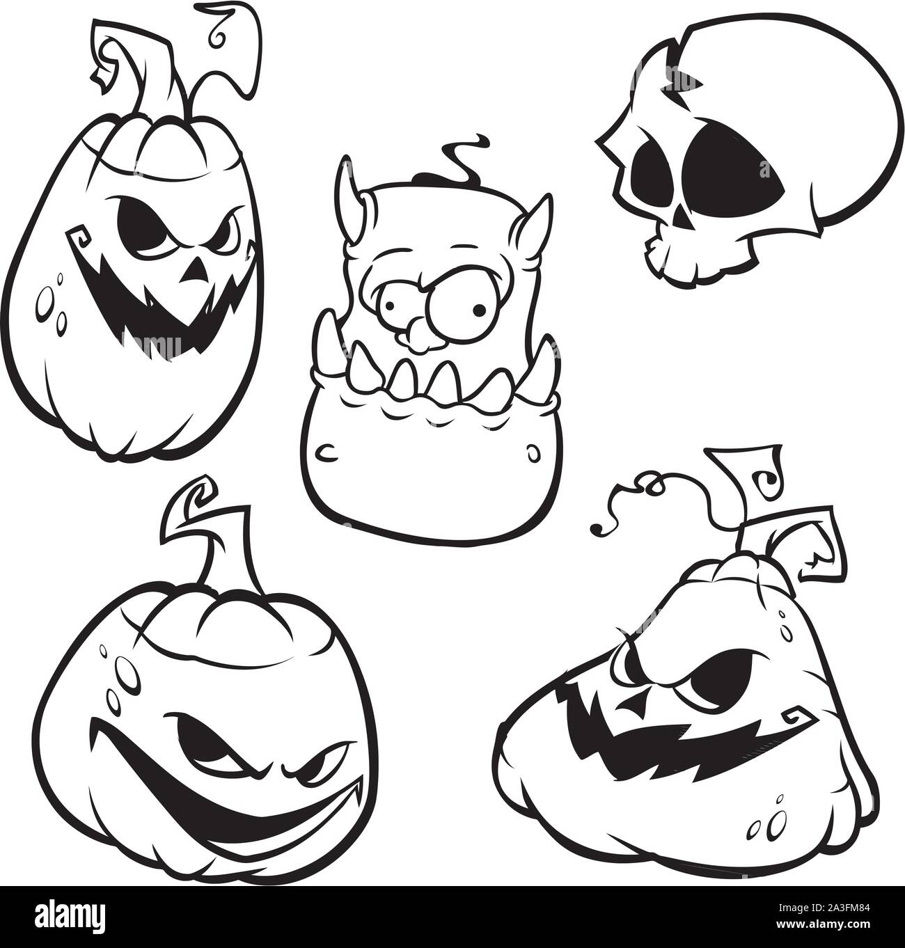 Vector collection of Halloween elements. Monster, pumpkin head, skull ...