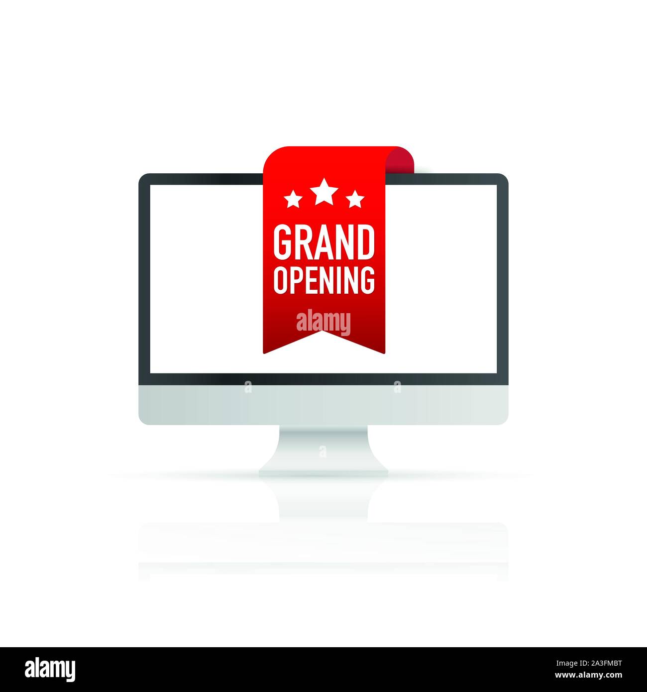 Red ribbon Grand opening on screen computer. Vector stock illustration ...