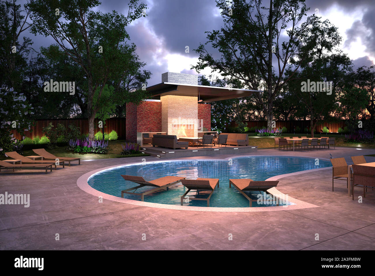 3d render of house outdoor and pool Stock Photo - Alamy