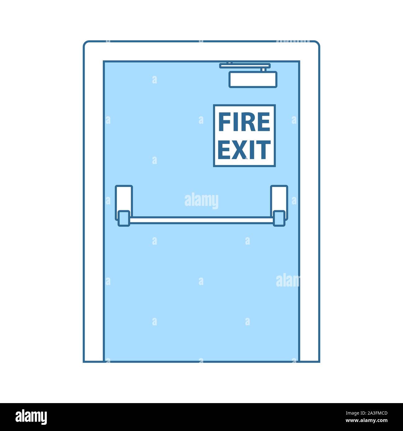 Fire Exit Door Icon. Thin Line With Blue Fill Design. Vector ...