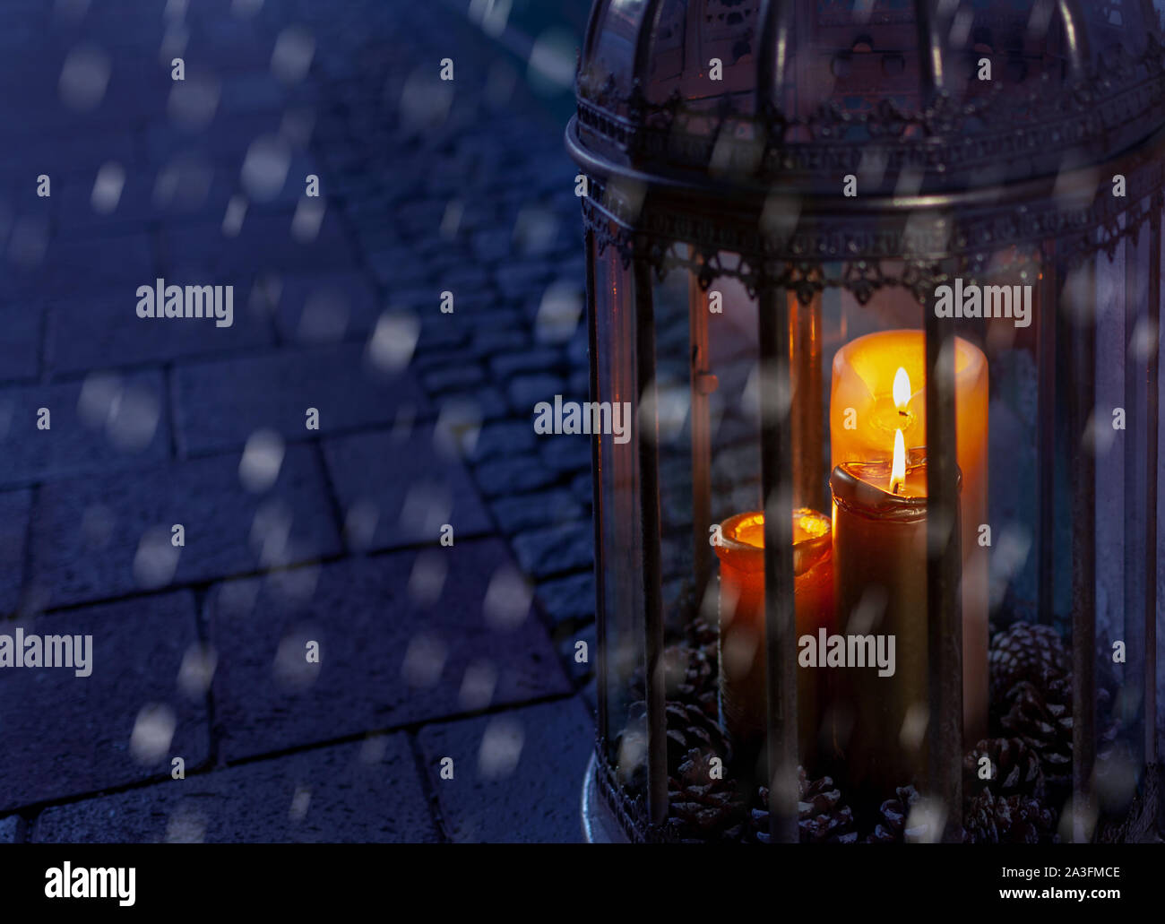 Candles in a darkness close-up, vintage christmas latern Stock Photo ...