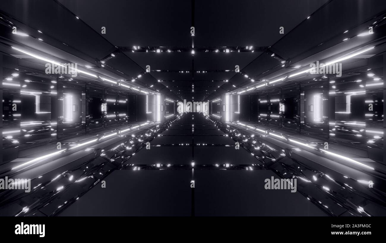 futuristic sci-fi space ship tunnel corridor 3d illustration wallpaper background Stock Photo ...