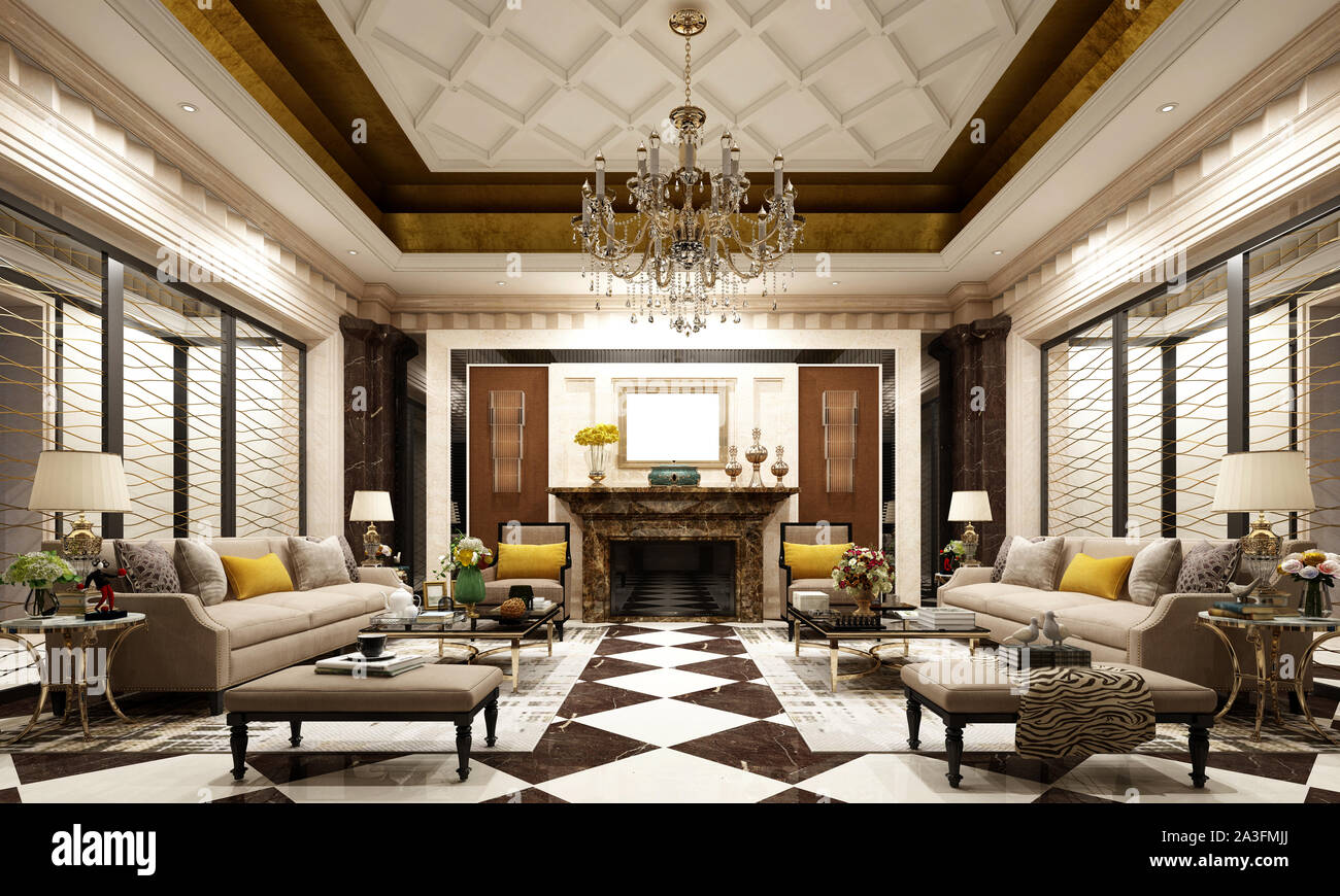 3d render of neo classic living room Stock Photo - Alamy