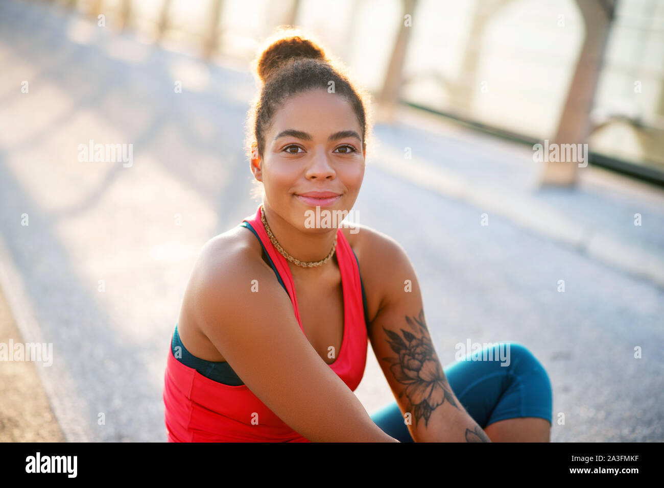 Dark-eyed beautiful woman feeling amazing after yoga Stock Photo - Alamy