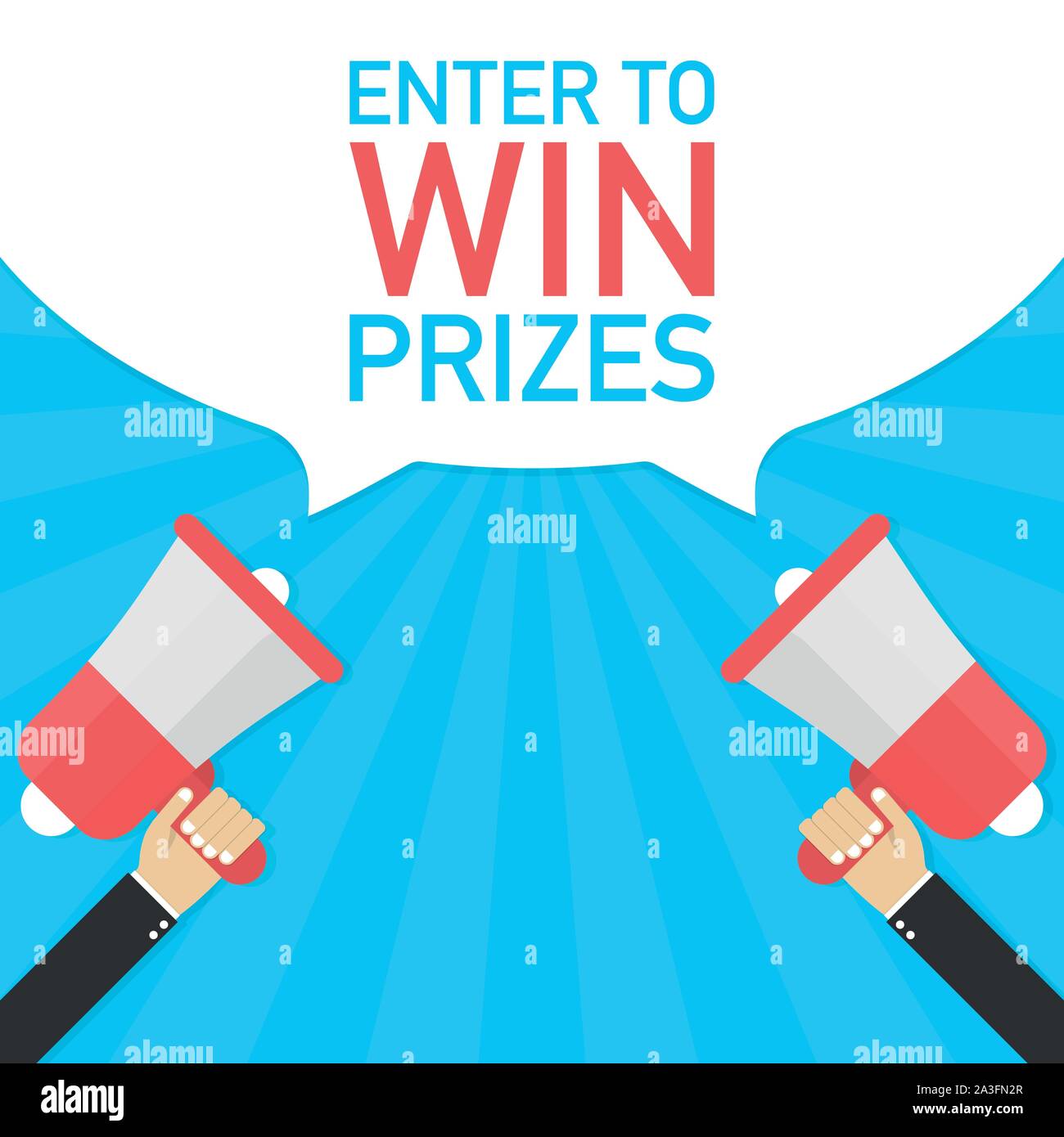 Male hand holding megaphone with Enter to win prizes speech bubble ...