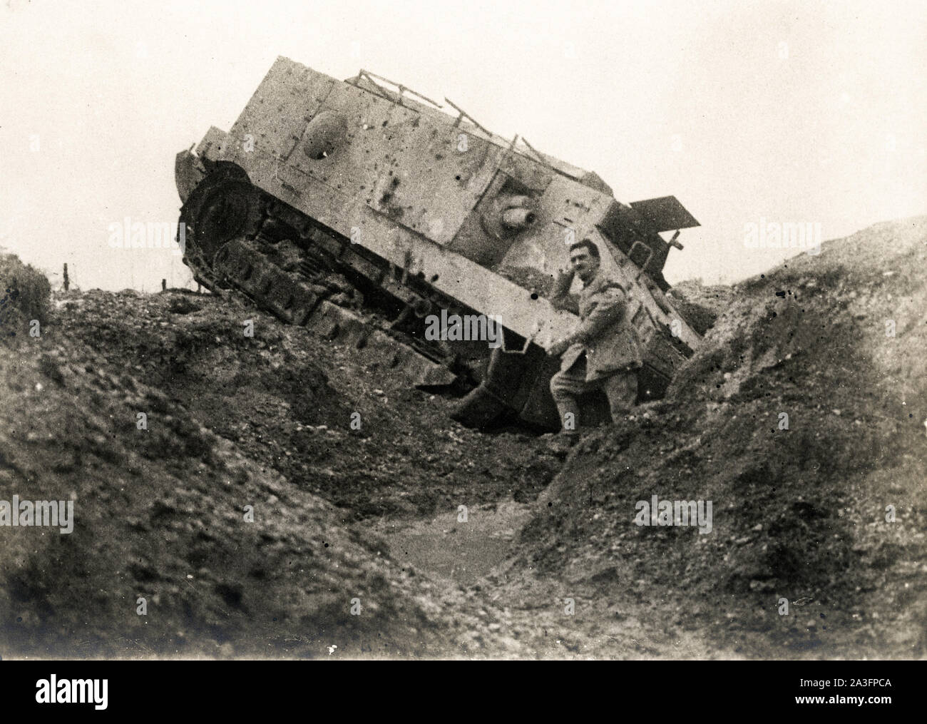 World War I - tank in a crater Stock Photo - Alamy